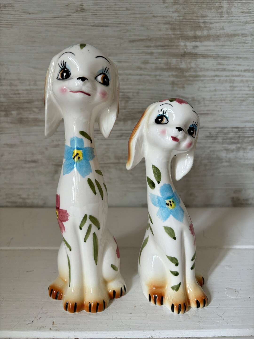 Vintage Kitsch Dog Pair, Big Eyed Dogs , Painted With Flowers, Italian ...