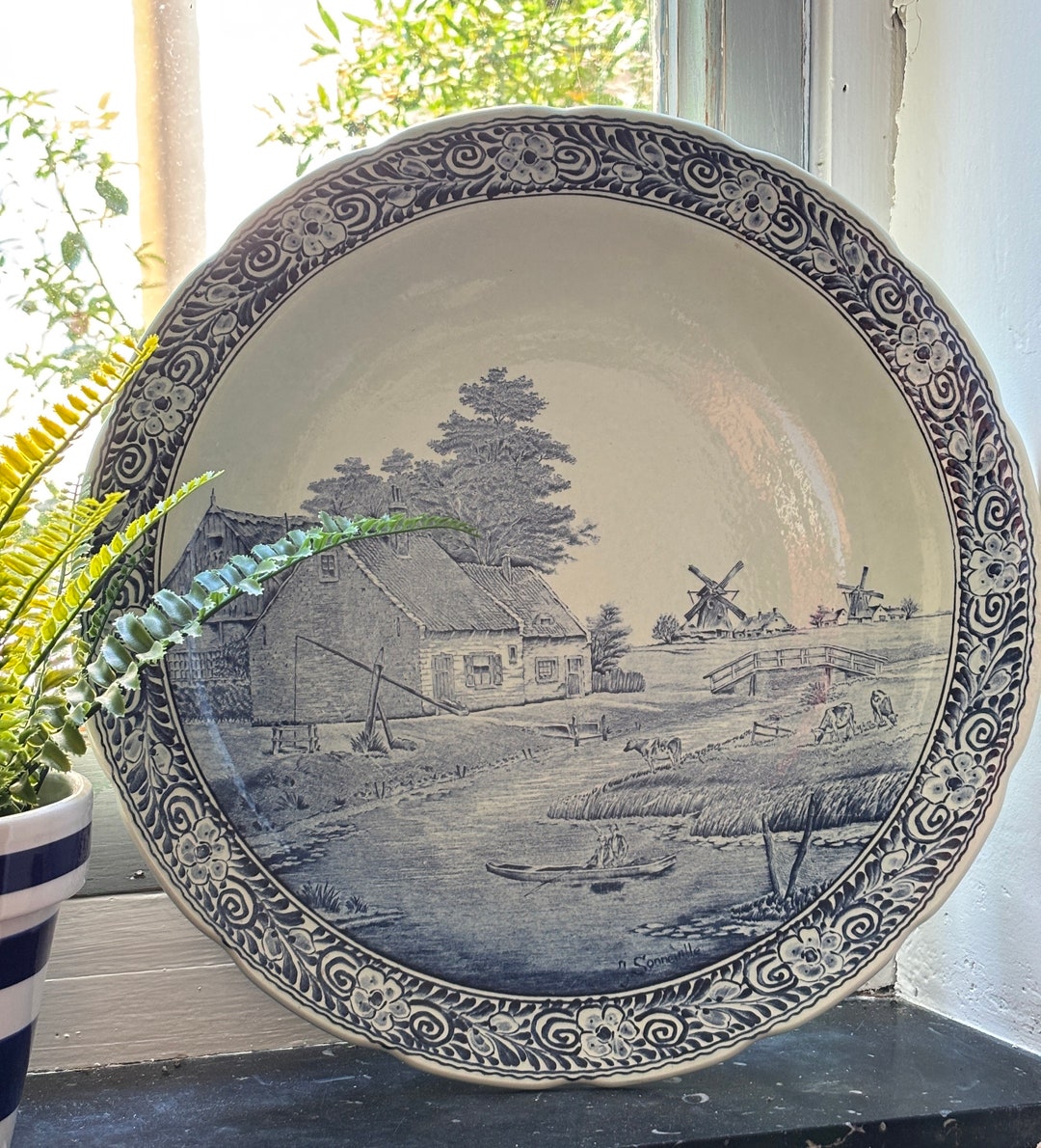 Vintage Delfts by Boch Holland Charger Plate, Large Wall Plate, Blue ...