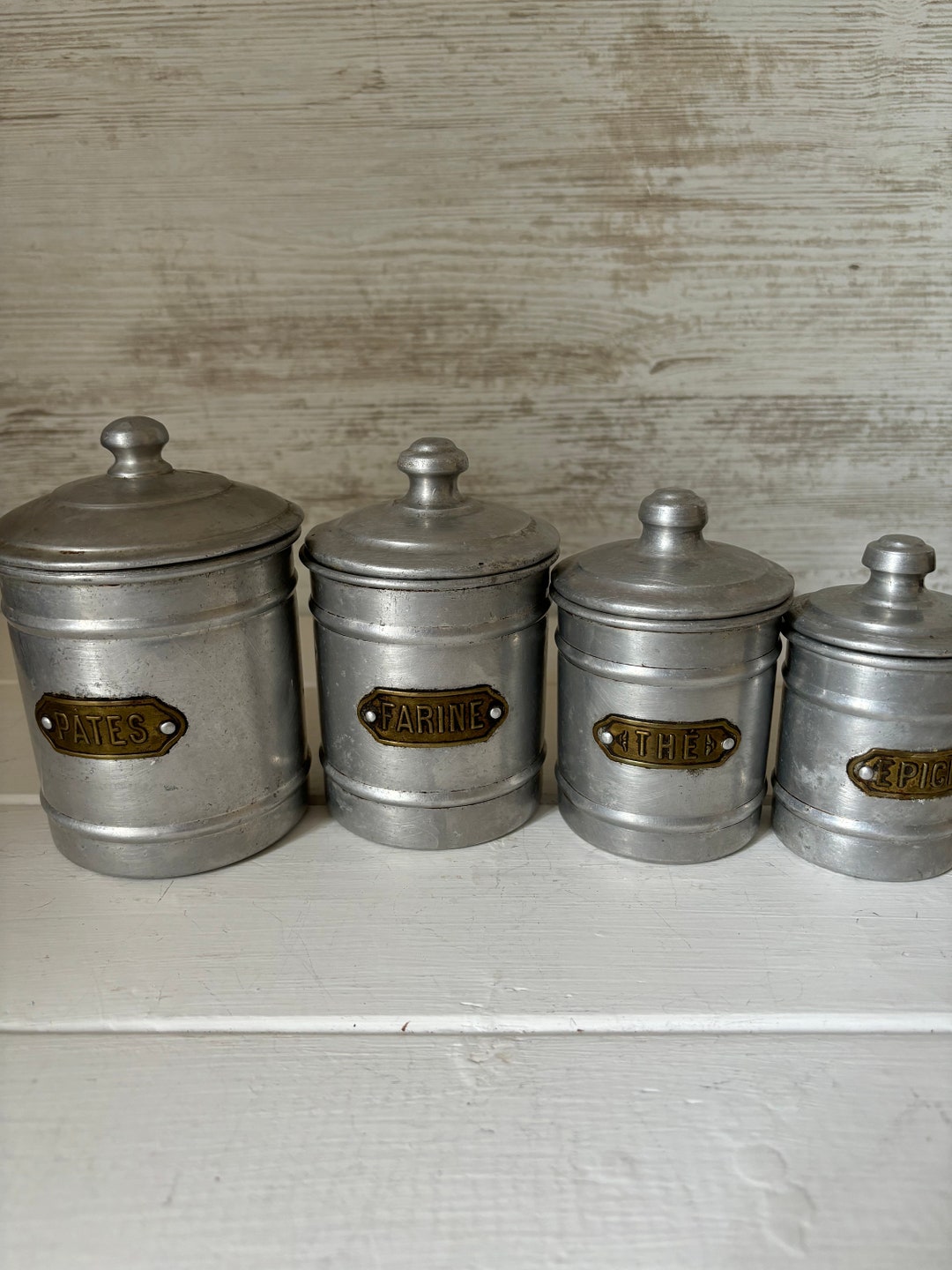 Vintage French Metal Canister Set, French Kitchen Canisters, French ...