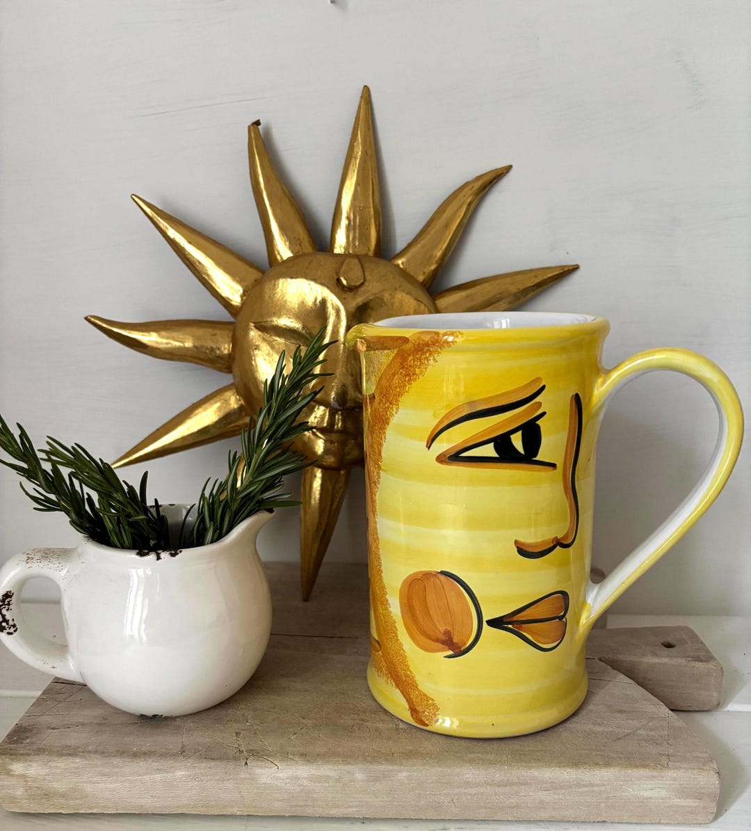 1990s Italian Sun Face Vase – Bold Hand-painted Ceramic Jug – Retro ...