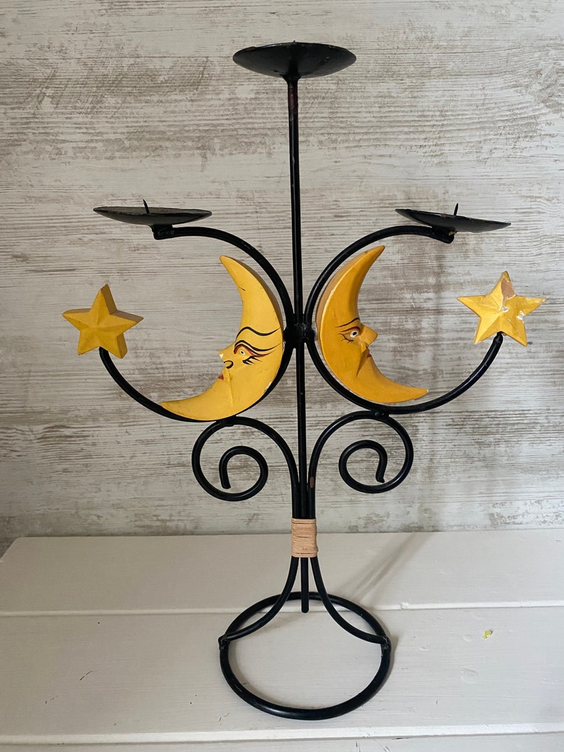 90s Celestial Candelabra Moon and Stars Boho 90s Candle - Etsy