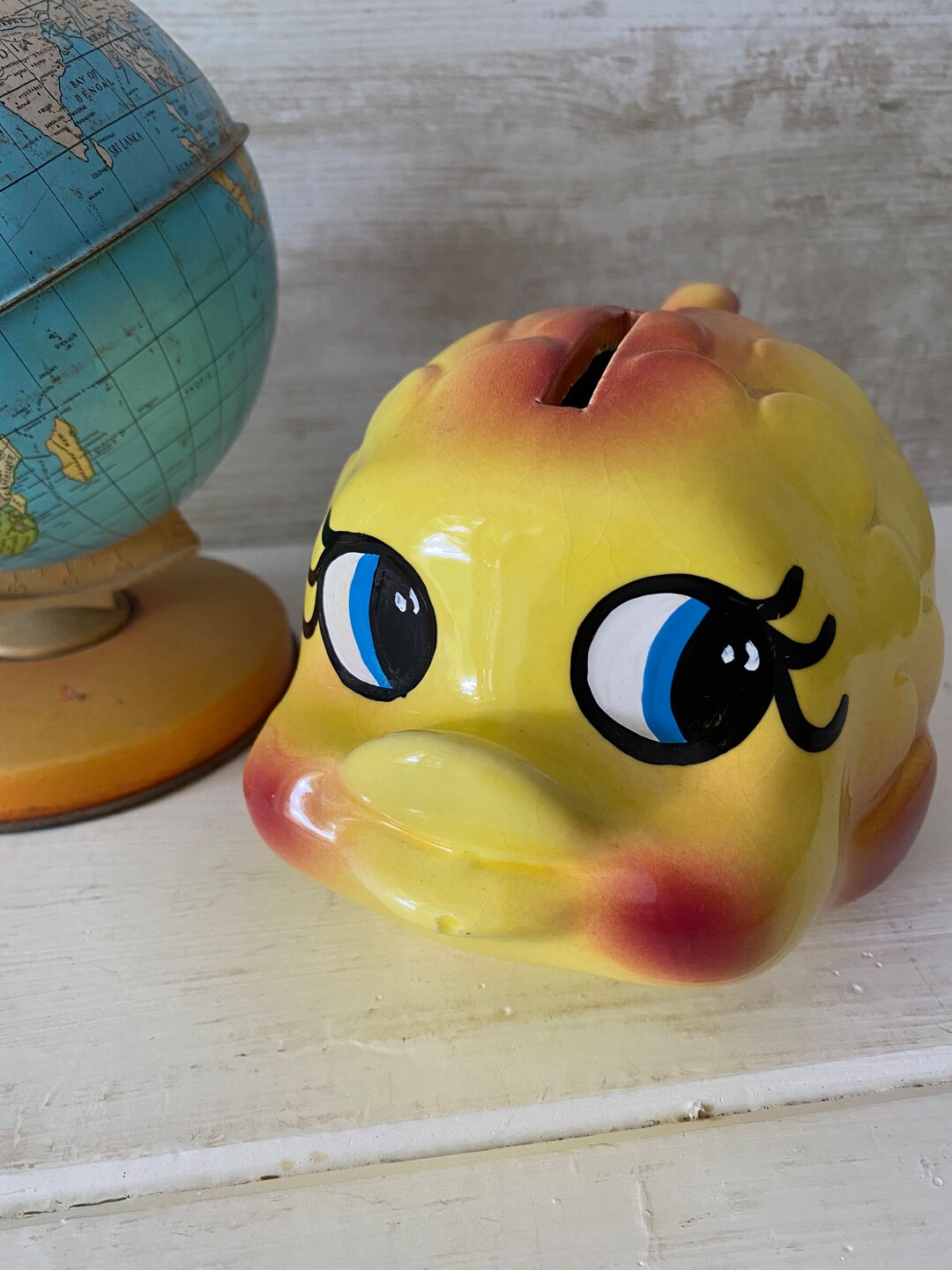 Vintage Ceramic Cartoon Fish Coin Bank, Big Eye Ceramic Fish Piggy Bank ...