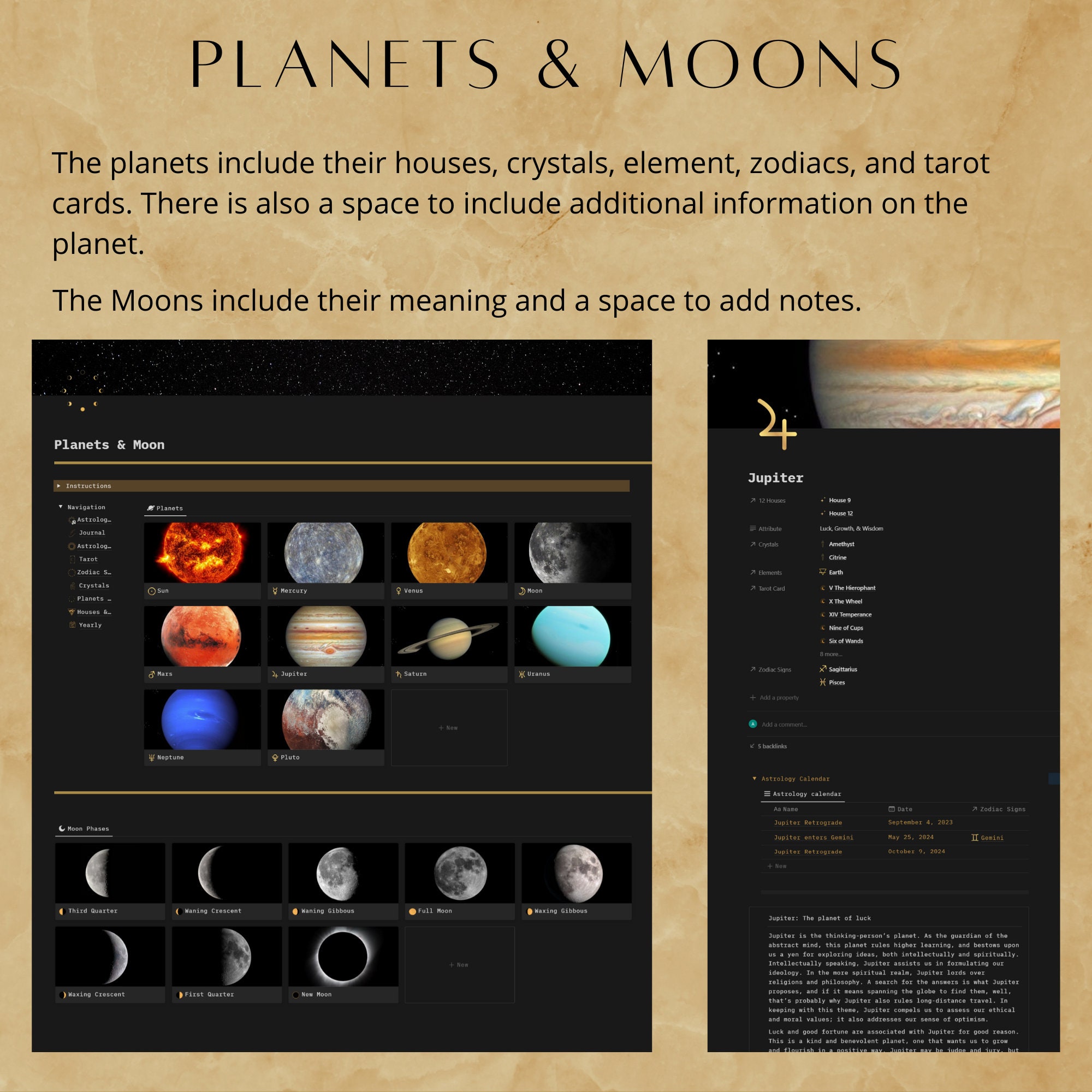 Astrology Journal Notion Template Tarot Journal Witchy Planner Crystal ...