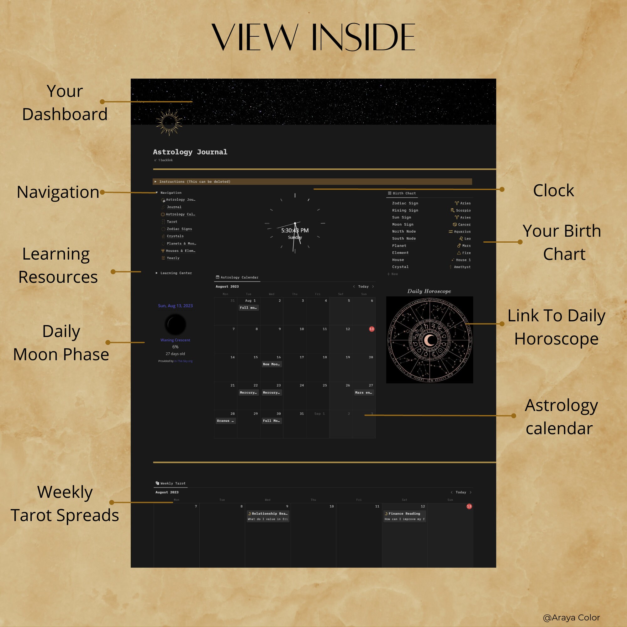 Astrology Journal Notion Template Tarot Journal Witchy Planner Crystal ...