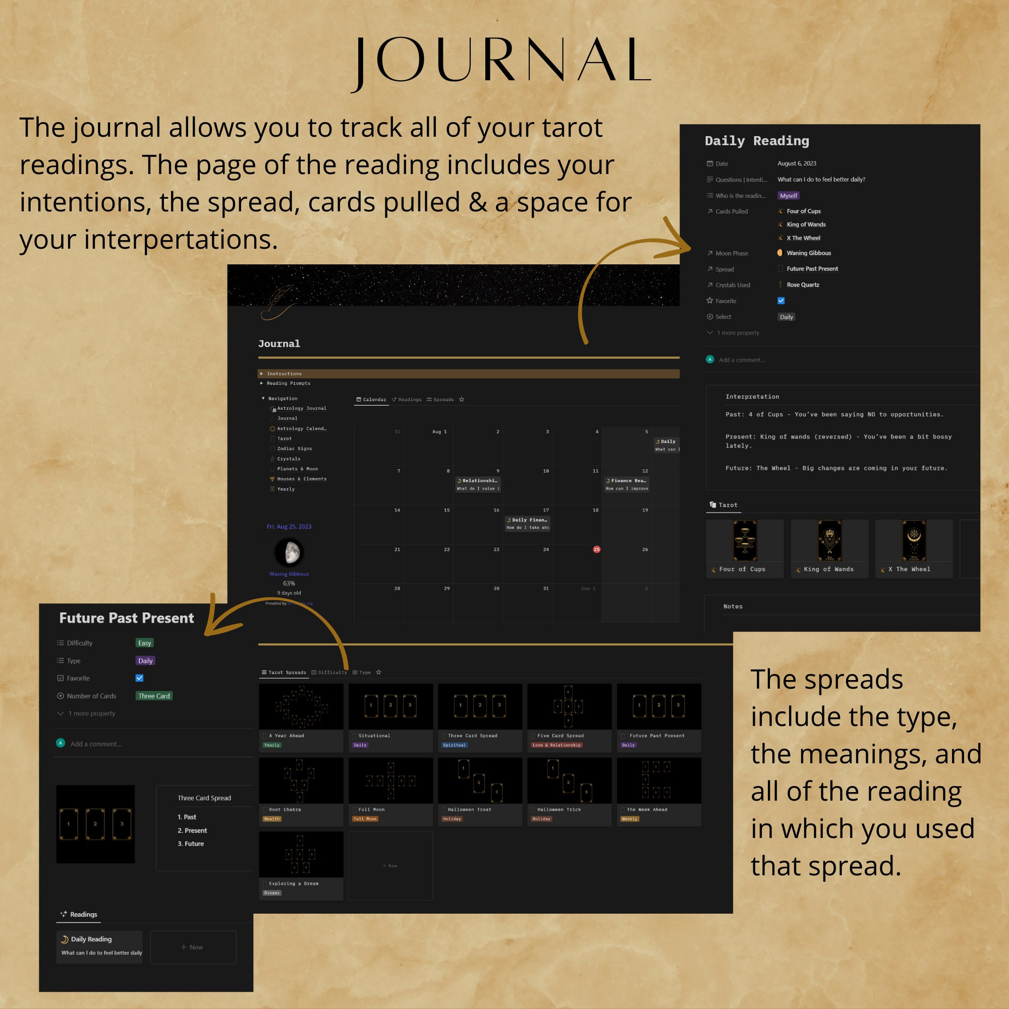 Astrology Journal Notion Template Tarot Journal Witchy Planner Crystal ...