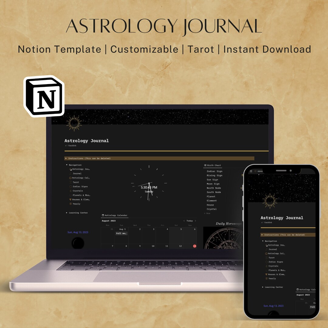 Astrology Journal Notion Template Tarot Journal Witchy Planner Crystal Tracker - Etsy