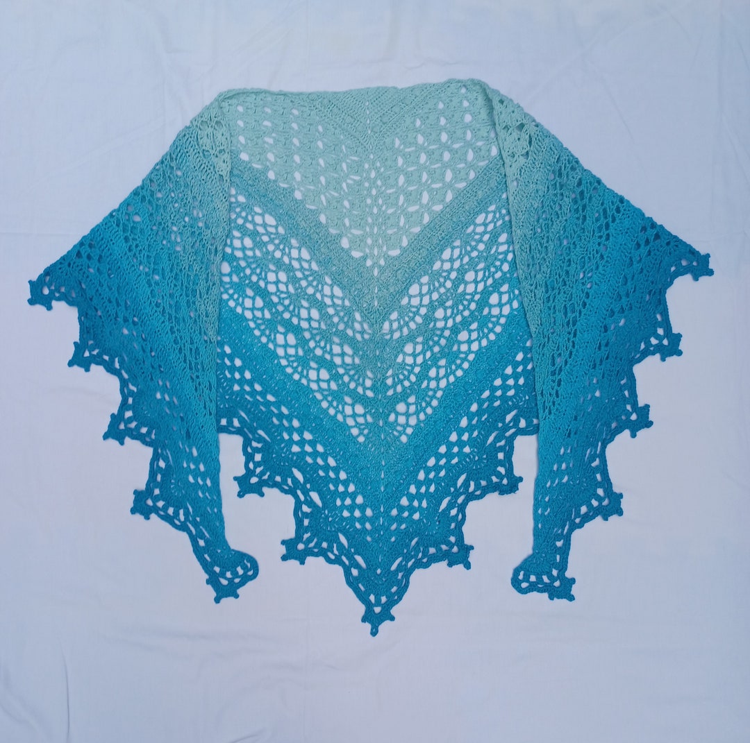 Magnificent Teal Triangular Cotton Shawl - Etsy