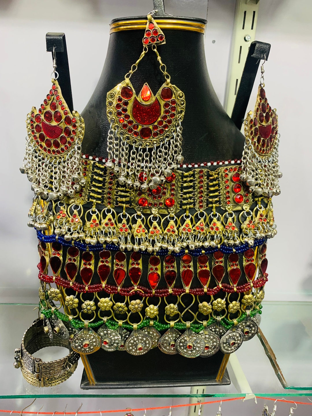 Traditional Red Afghan Jewelry Set Handmade Jewelry Afghan Vintage ...
