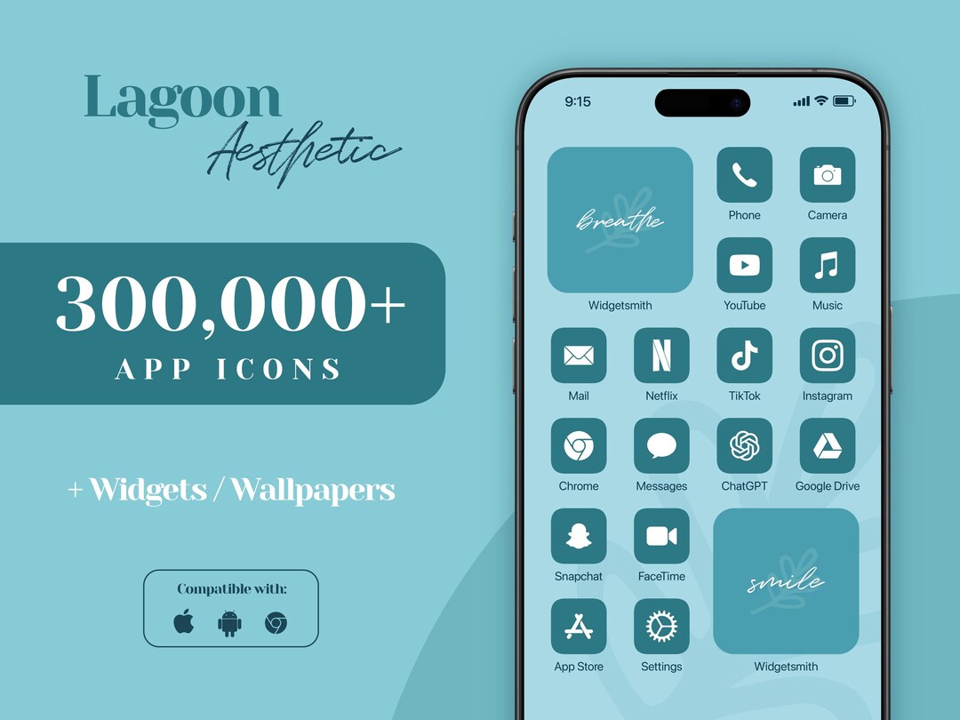Ios 26 App Icon Pack, Teal Blue App Icons, Aquamarine iPhone Aesthetic ...