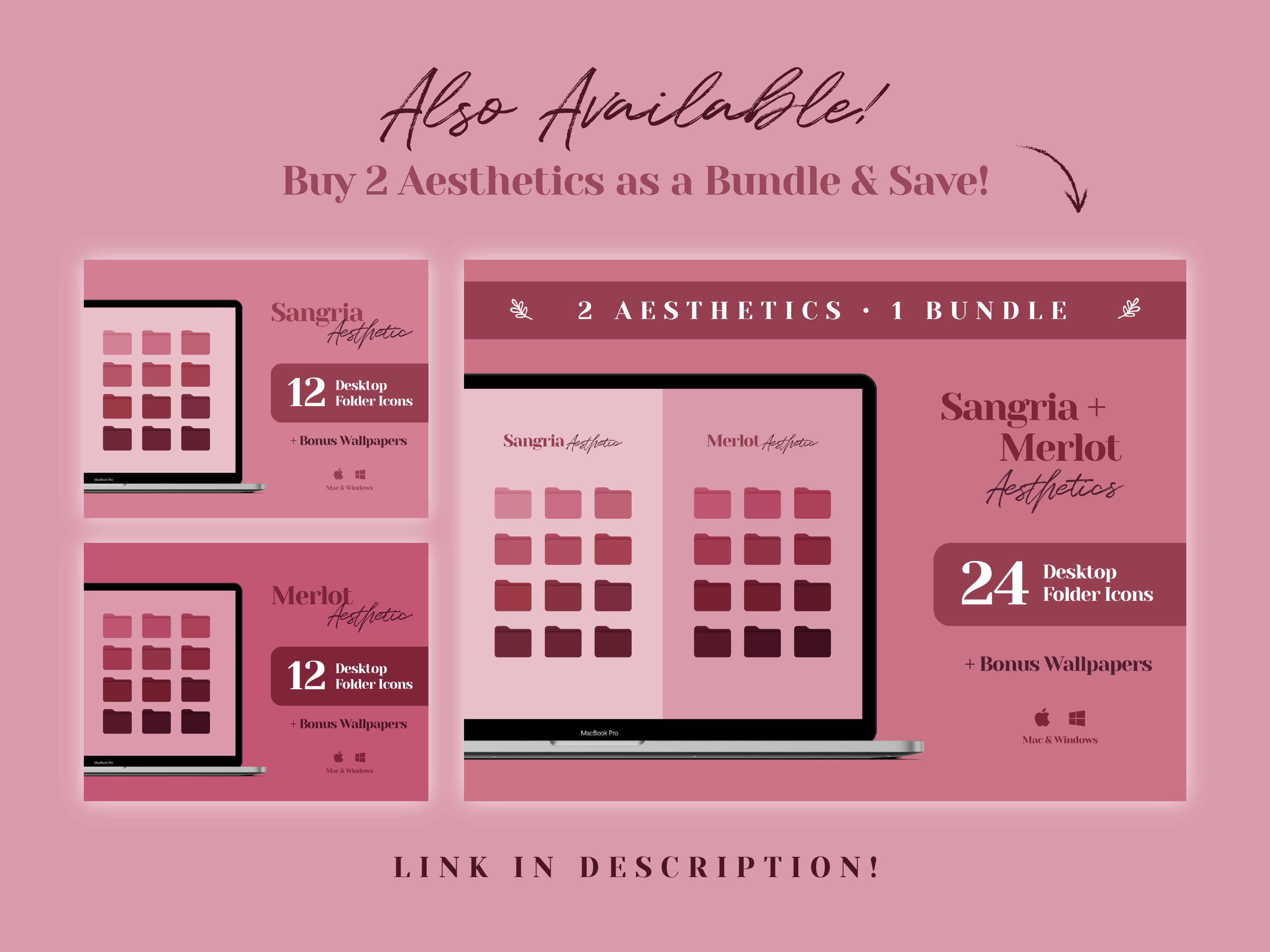 Desktop Icons Mac Folder Icons Burgundy Wallpaper Desktop - Etsy