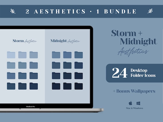Desktop Icons Mac Folder Icons Navy Blue Wallpaper Desktop - Etsy