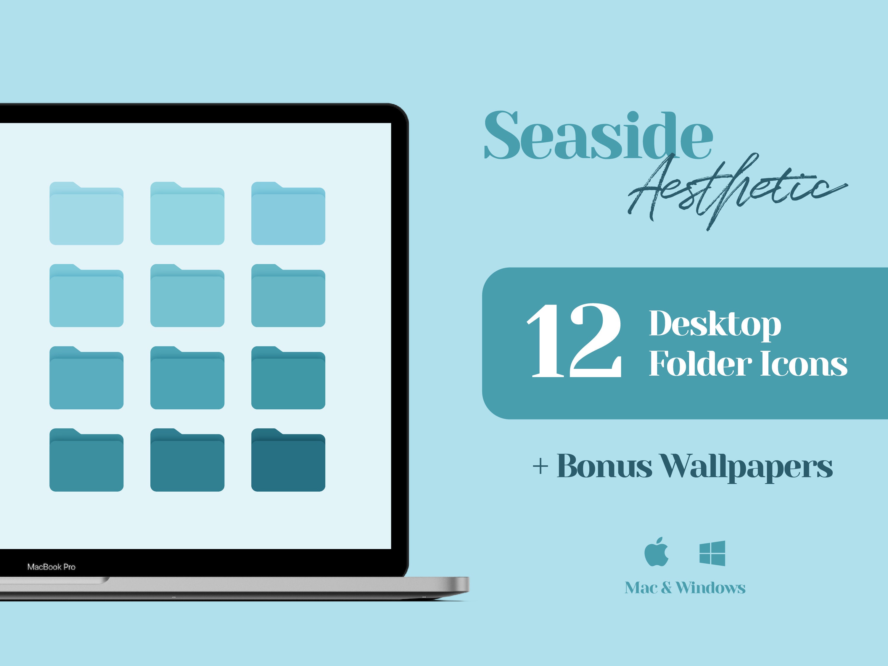 Desktop Icons, Mac Folder Icons, Teal Blue Wallpaper Desktop Organizer ...