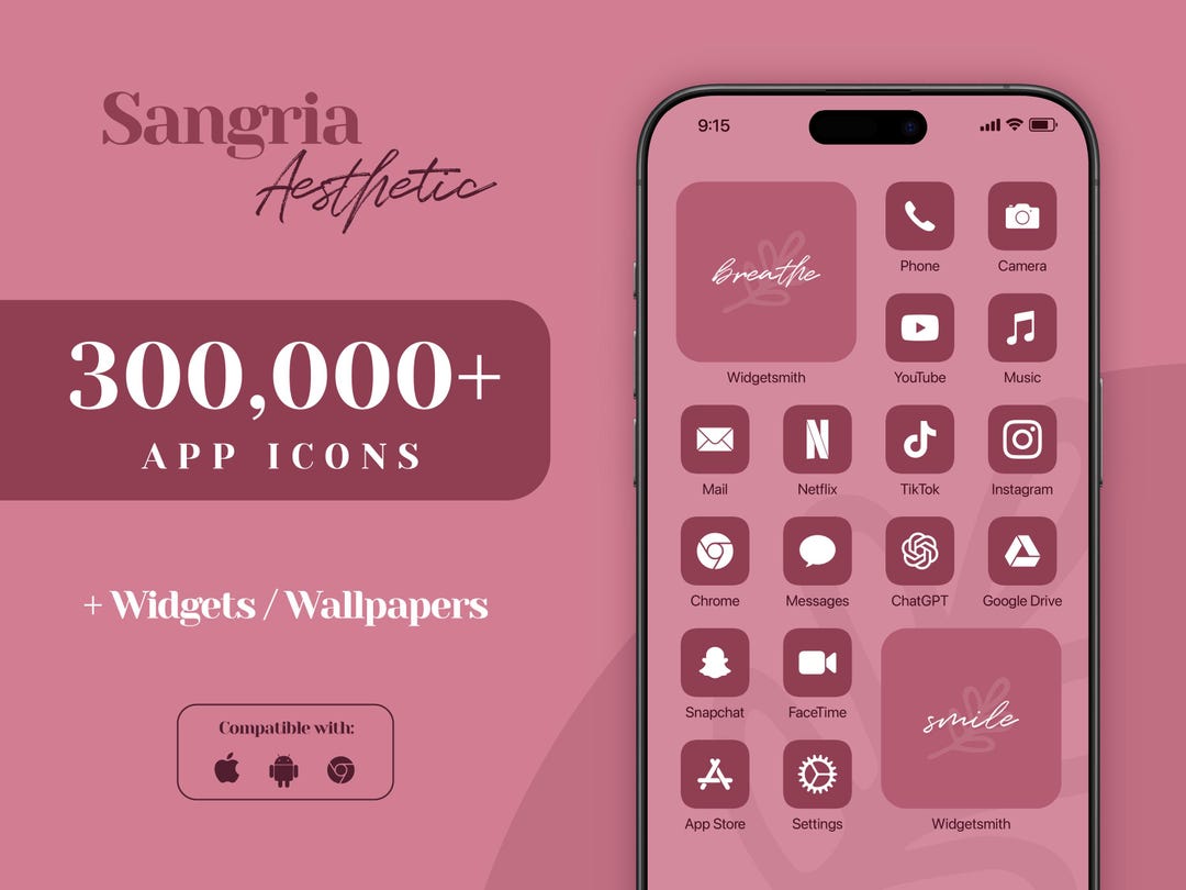 Ios 18 App Icon Pack, App Icons Burgundy Red iPhone Aesthetic, iPhone ...