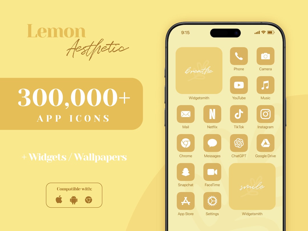 Ios 18 App Icon Pack, App Icons Yellow, iPhone Aesthetic, Sunny iPhone ...