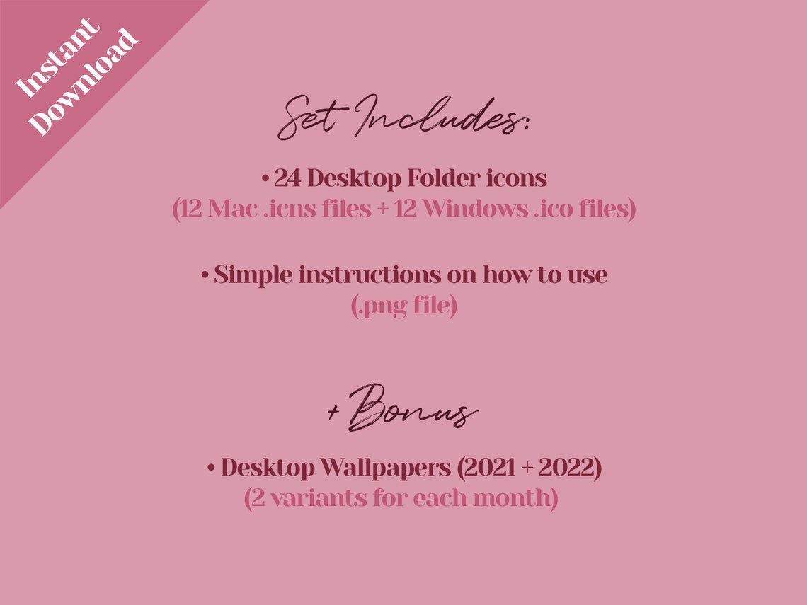 Desktop Icons Mac Folder Icons Burgundy Wallpaper Desktop | Etsy