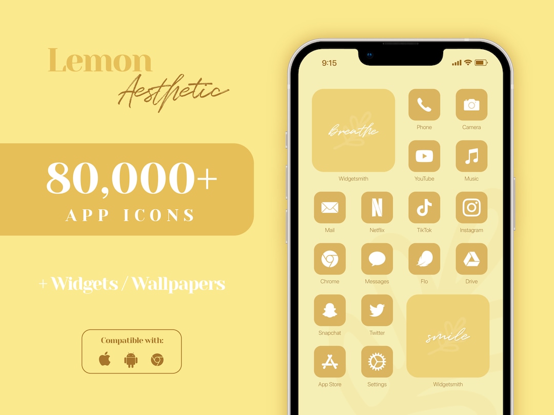 Ios 17 App Icon Pack, App Icons Yellow, iPhone Aesthetic, Sunny iPhone ...