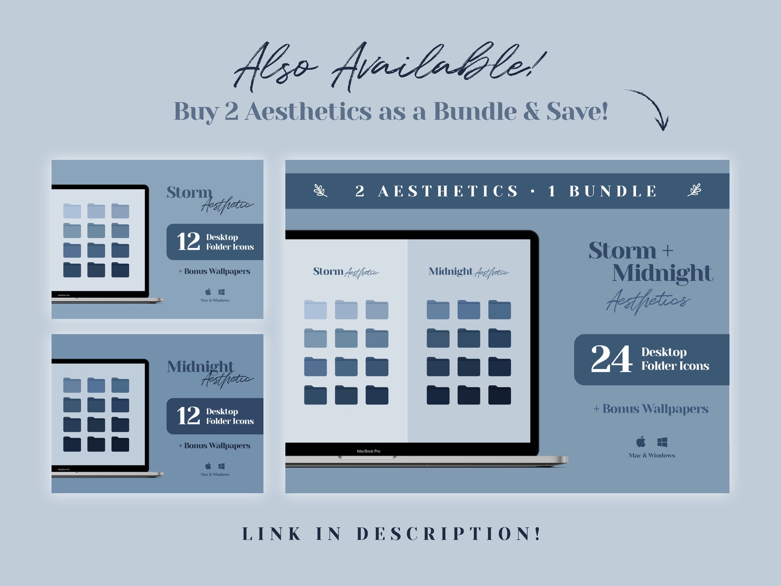 Desktop Icons Mac Folder Icons Navy Blue Wallpaper Desktop - Etsy