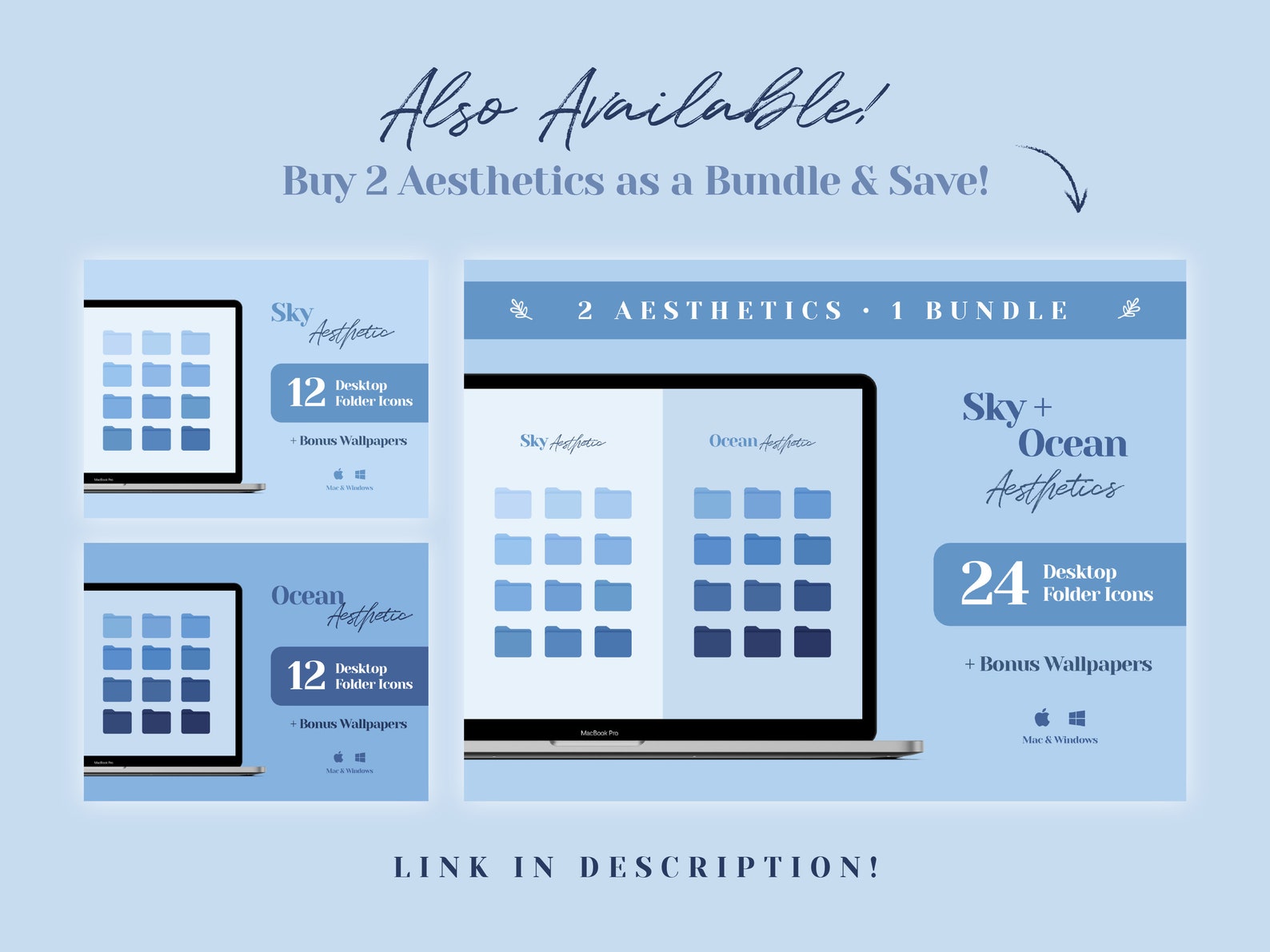 Desktop Icons Mac Folder Icons Ocean Sky Blue Wallpaper - Etsy