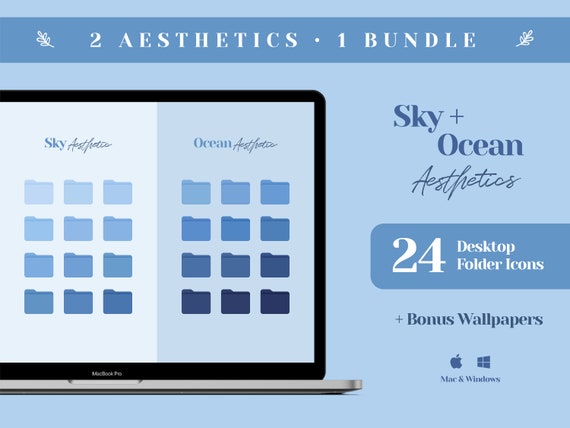 Desktop Icons Mac Folder Icons Ocean Sky Blue Wallpaper | Etsy