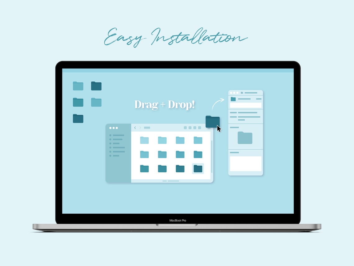 Desktop Icons Mac Folder Icons Teal Blue Wallpaper Desktop - Etsy Canada