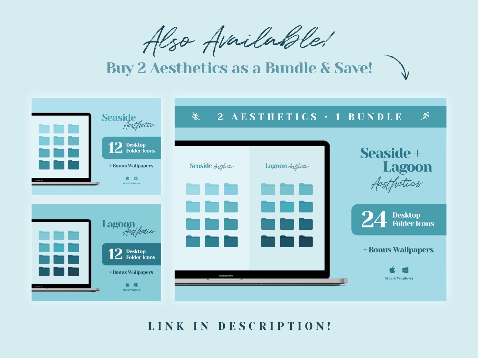 Desktop Icons Mac Folder Icons Teal Blue Wallpaper Desktop - Etsy