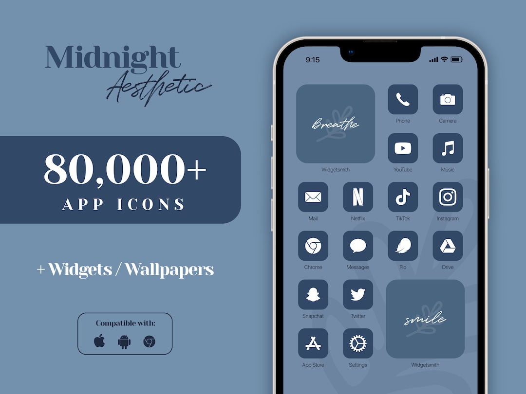 Ios 17 App Icon Pack, Navy Blue App Icons, Dark Blue iPhone Aesthetic ...