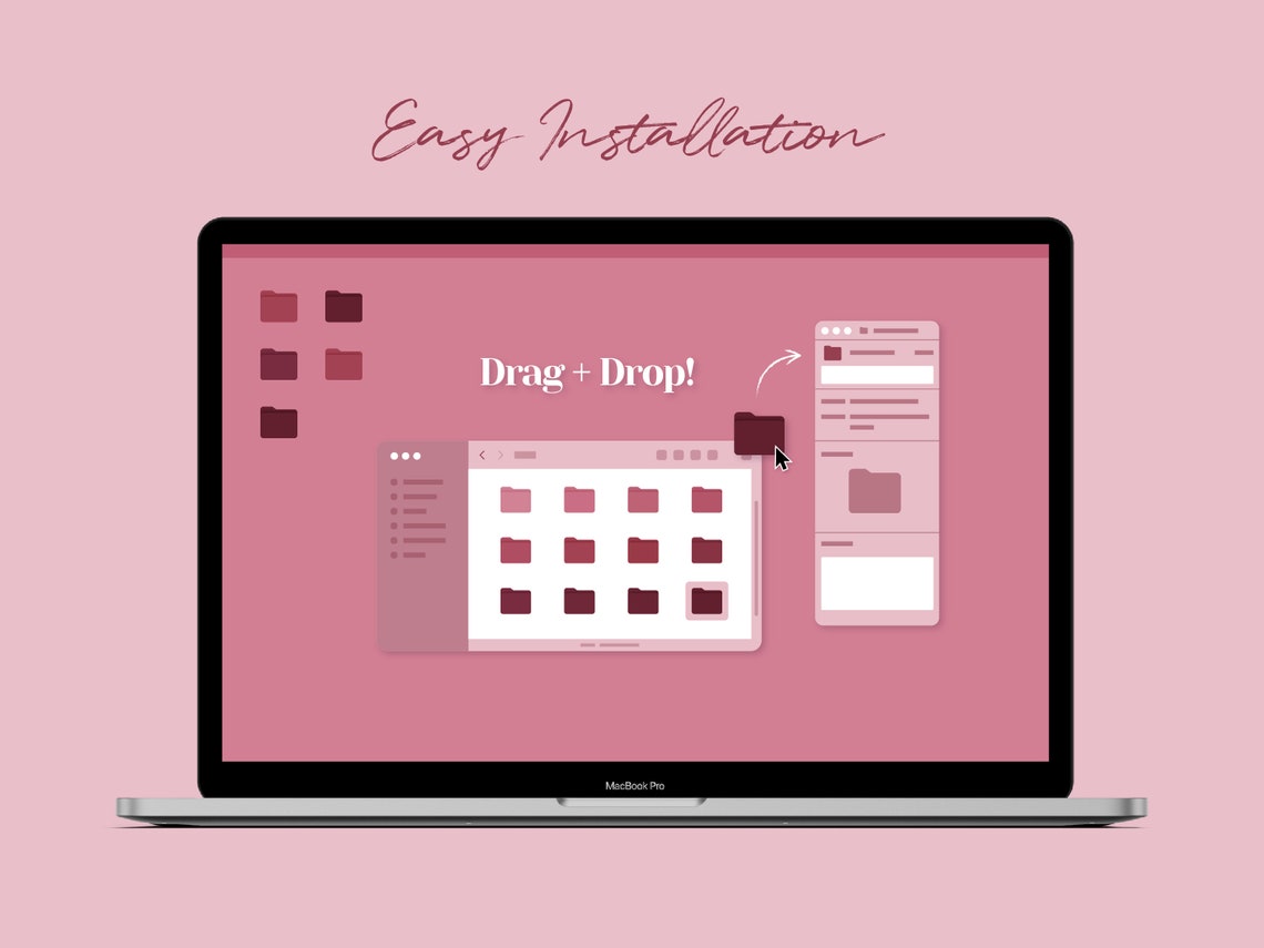 Desktop Icons Mac Folder Icons Burgundy Wallpaper Desktop - Etsy