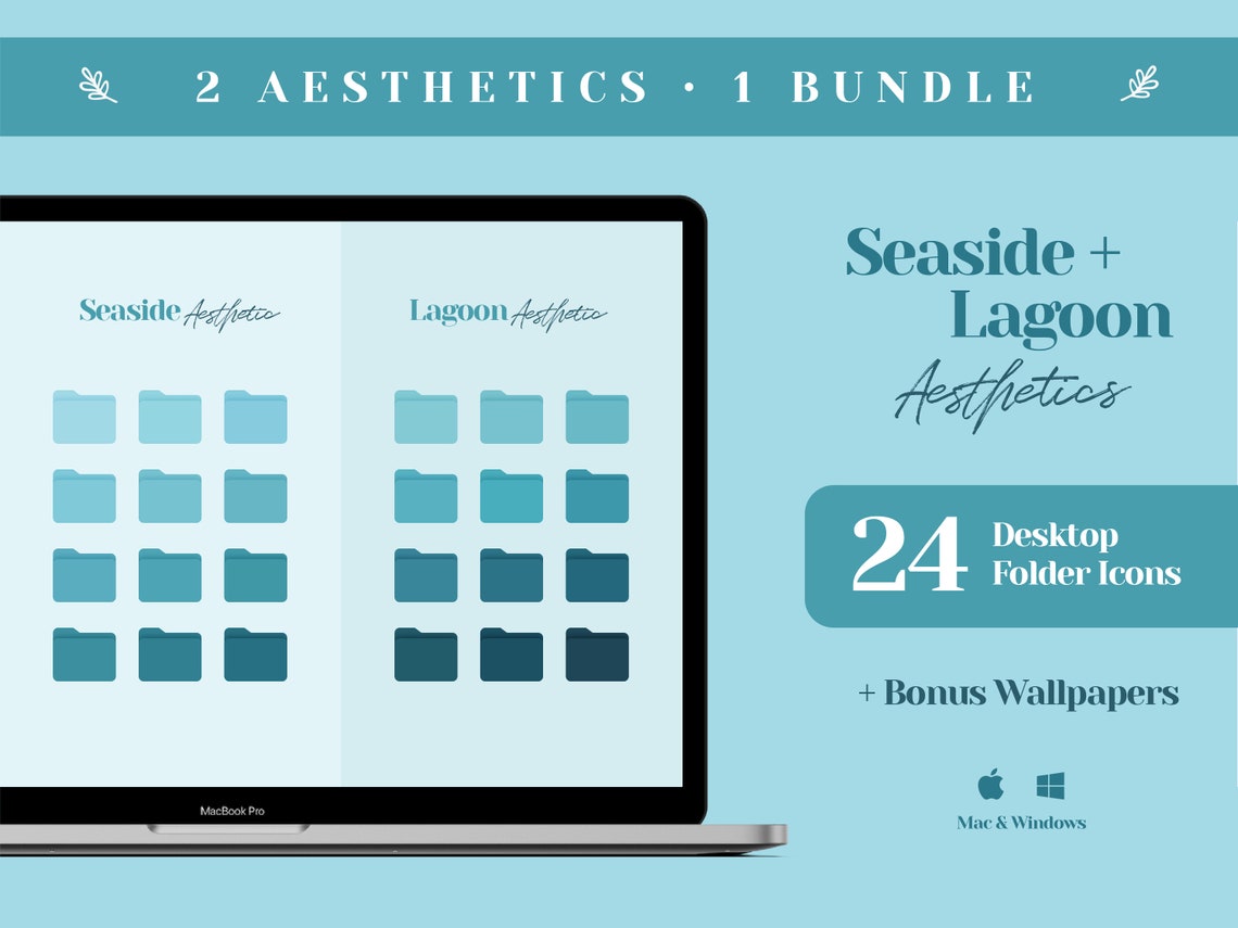 Desktop Icons Mac Folder Icons Teal Blue Wallpaper Desktop - Etsy