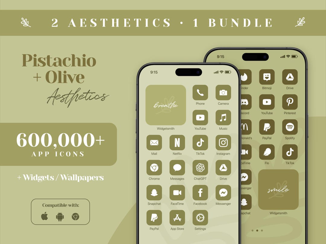 Ios 18 App Icon Pack, Dark Green App Icons, Olive iPhone Aesthetic ...