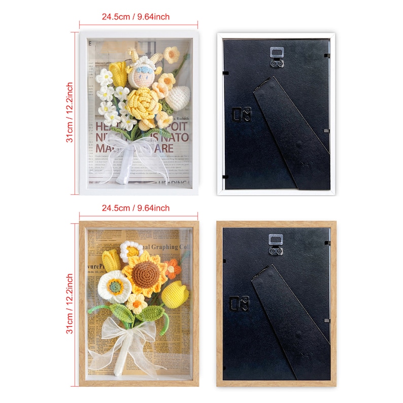 Crochet Mixed Flowers Bouquet in Picture Frame Handmade - Etsy