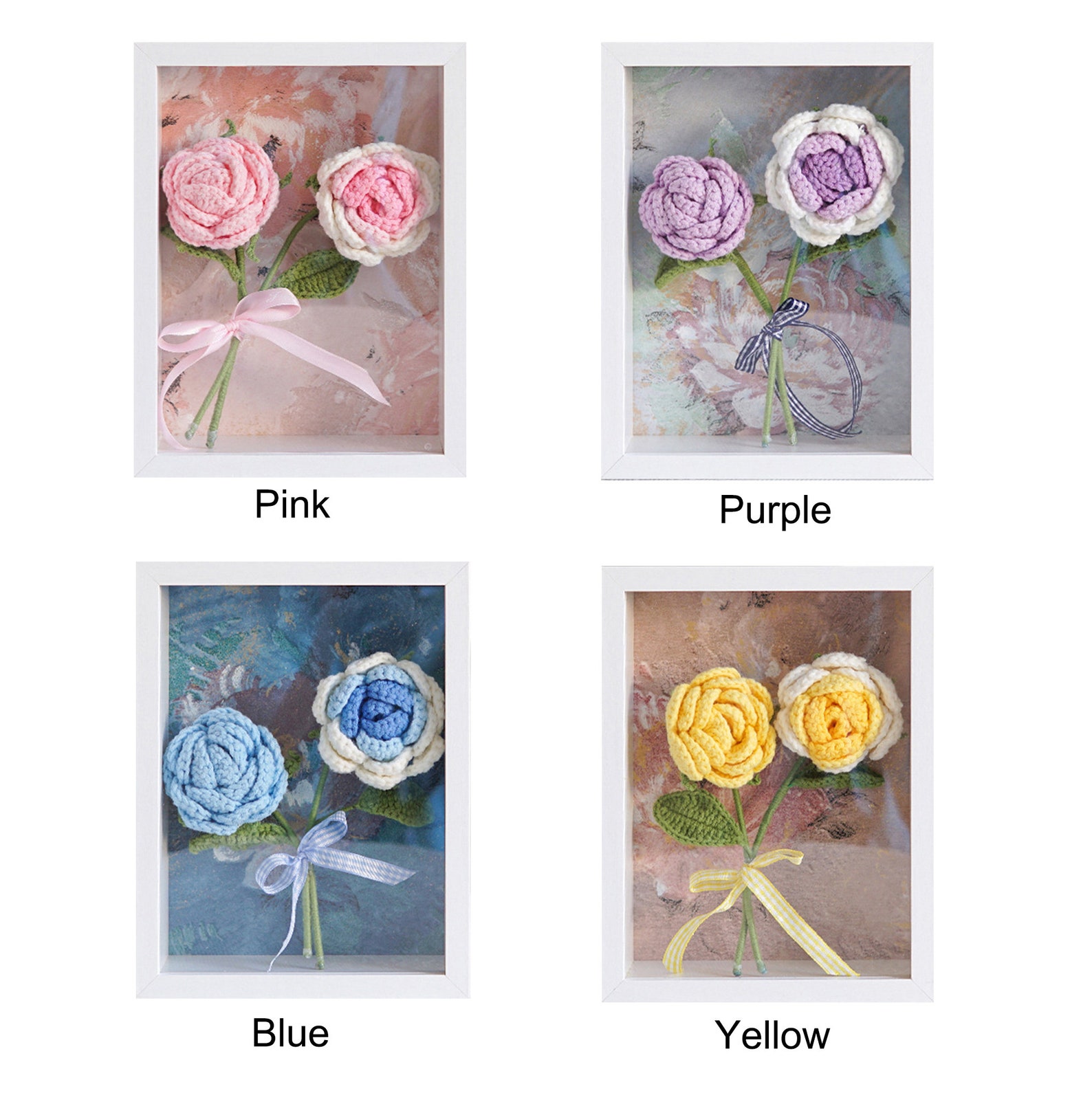 Crochet Mixed Flowers Bouquet in Picture Frame Handmade - Etsy