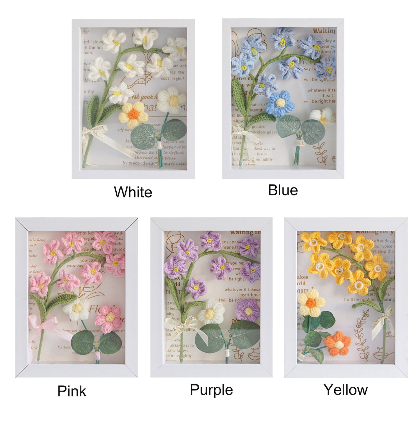 Crochet Mixed Flowers Bouquet in Picture Frame Handmade - Etsy