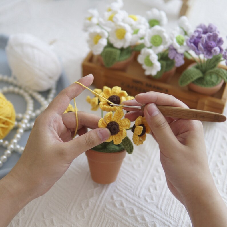 Mini Crochet Daisy Flower Pot Finished Crochet Flowers Pot - Etsy