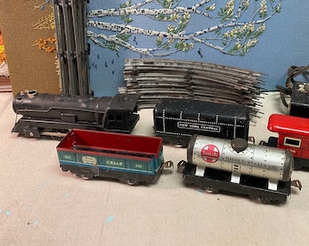 MARX Tin Toy Train Set Steam Engine With 4 Freight Cars 0 Scale - Etsy