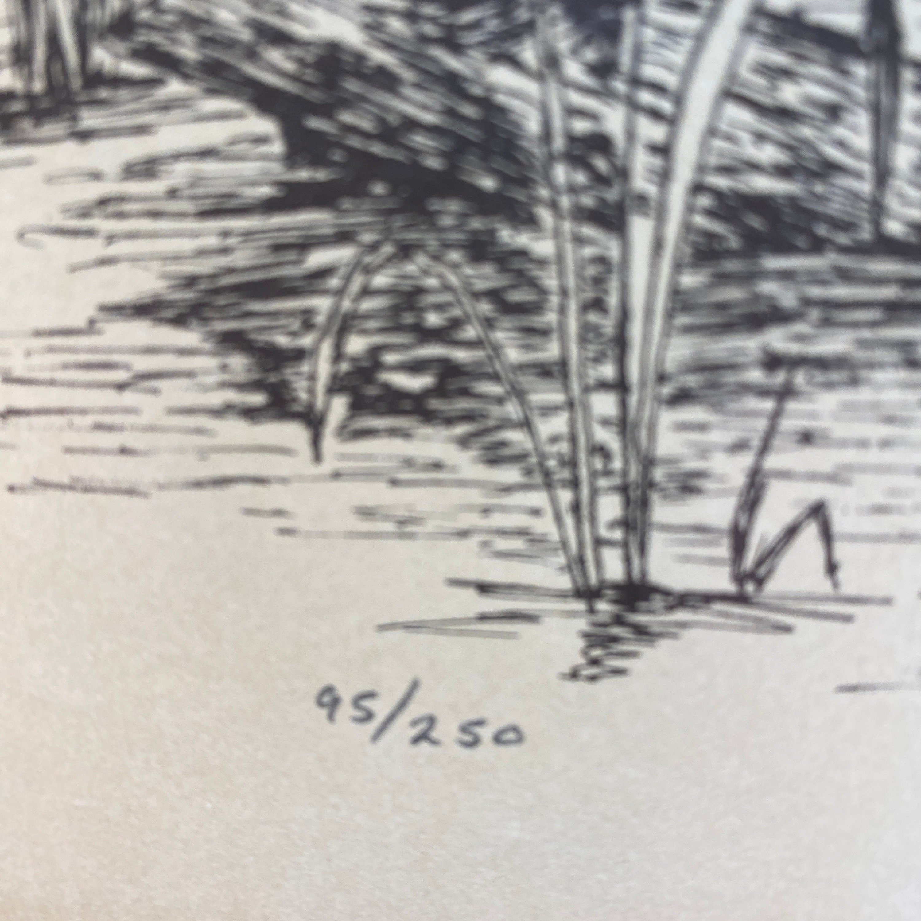 Vintage M. Firehammer Numbered Lithograph of a Geese Family at Sunset ...