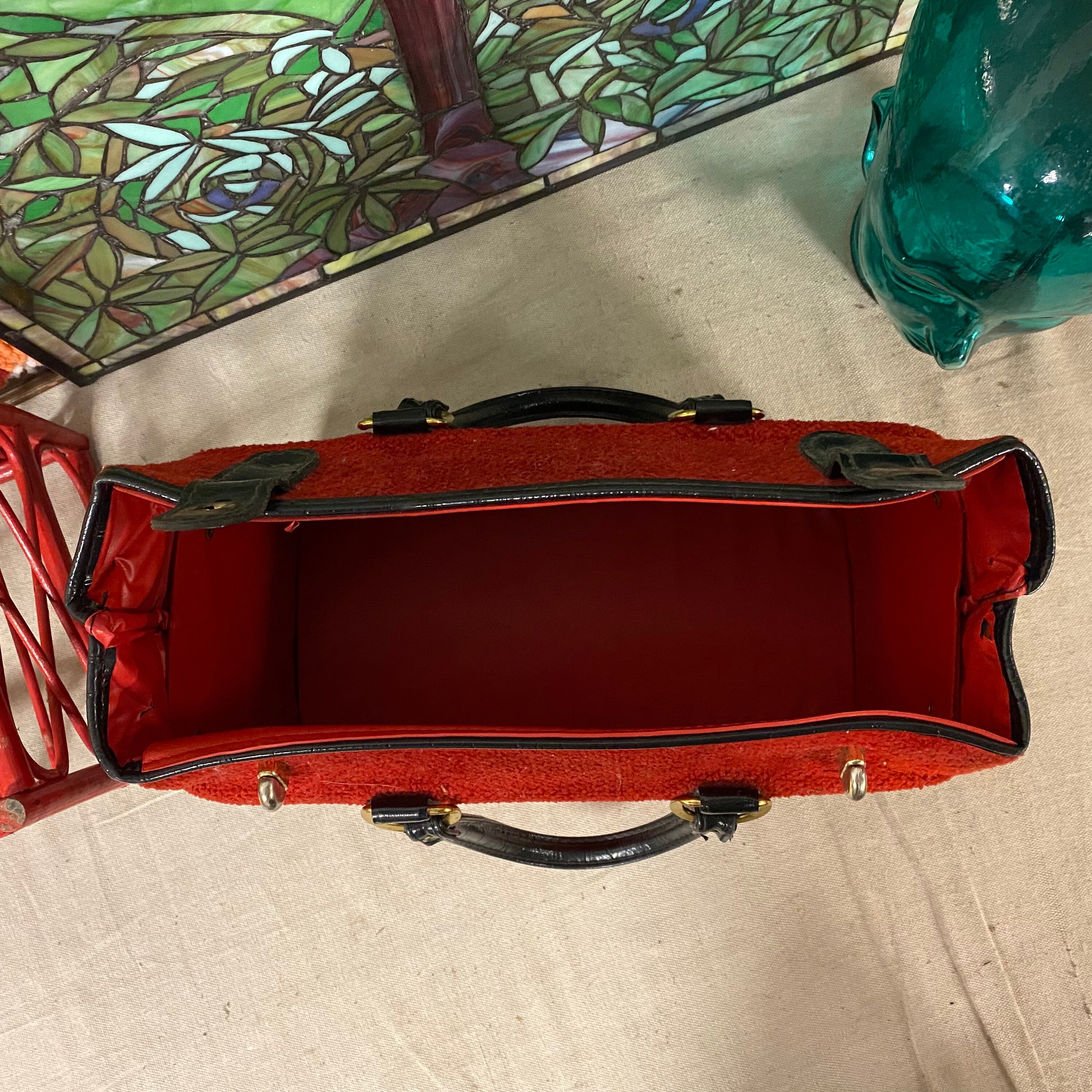 Vintage Top Handle Rectangular Black & Red Handbag - Etsy