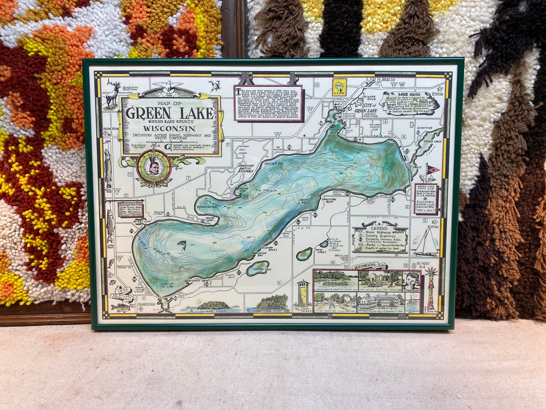 Vintage Framed Map of Green Lake, WI - Etsy