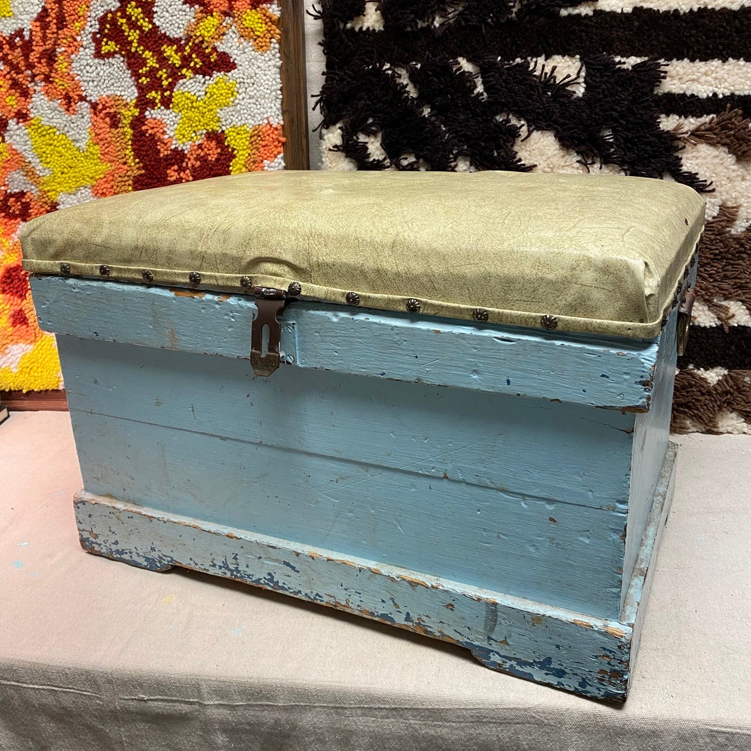 Vintage Painted Wooden Lidded Trunk With Vinyl - Etsy