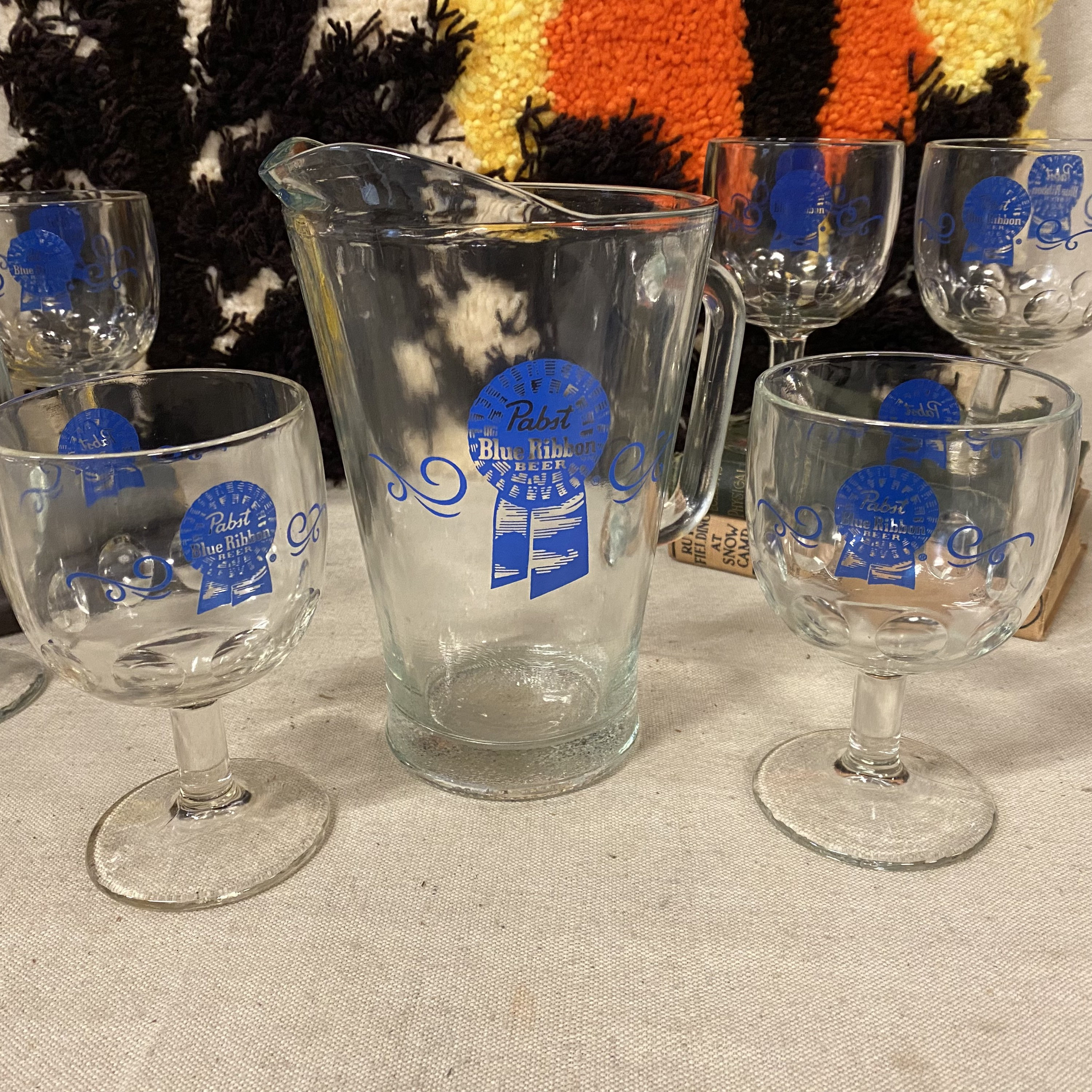Vintage Pabst Blue Ribbon Glass Beer Pitcher and 12 Schooners - Etsy