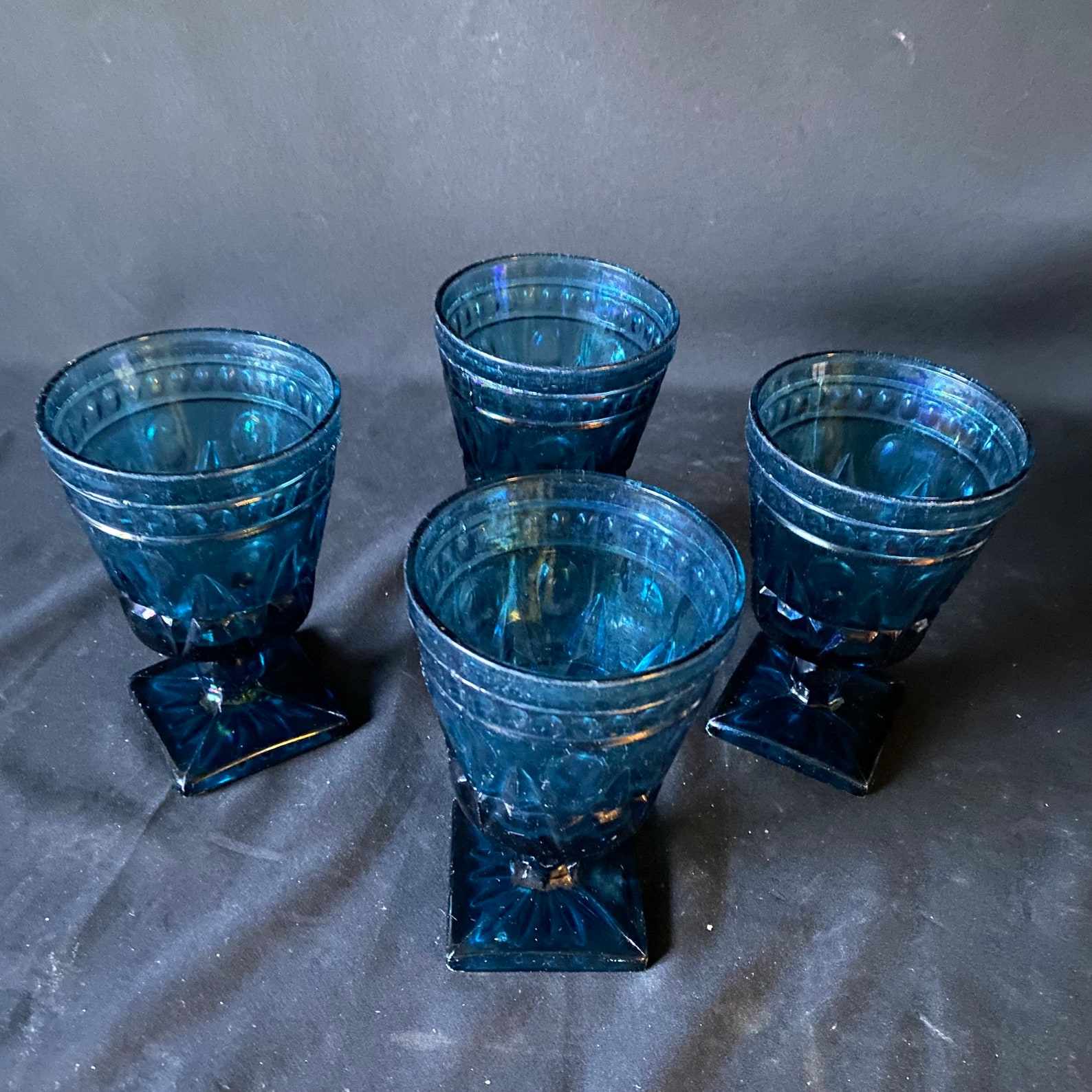 Vintage 1970 Chunky Blue Colony Glass Park Lane Pattern Bohemian Style ...
