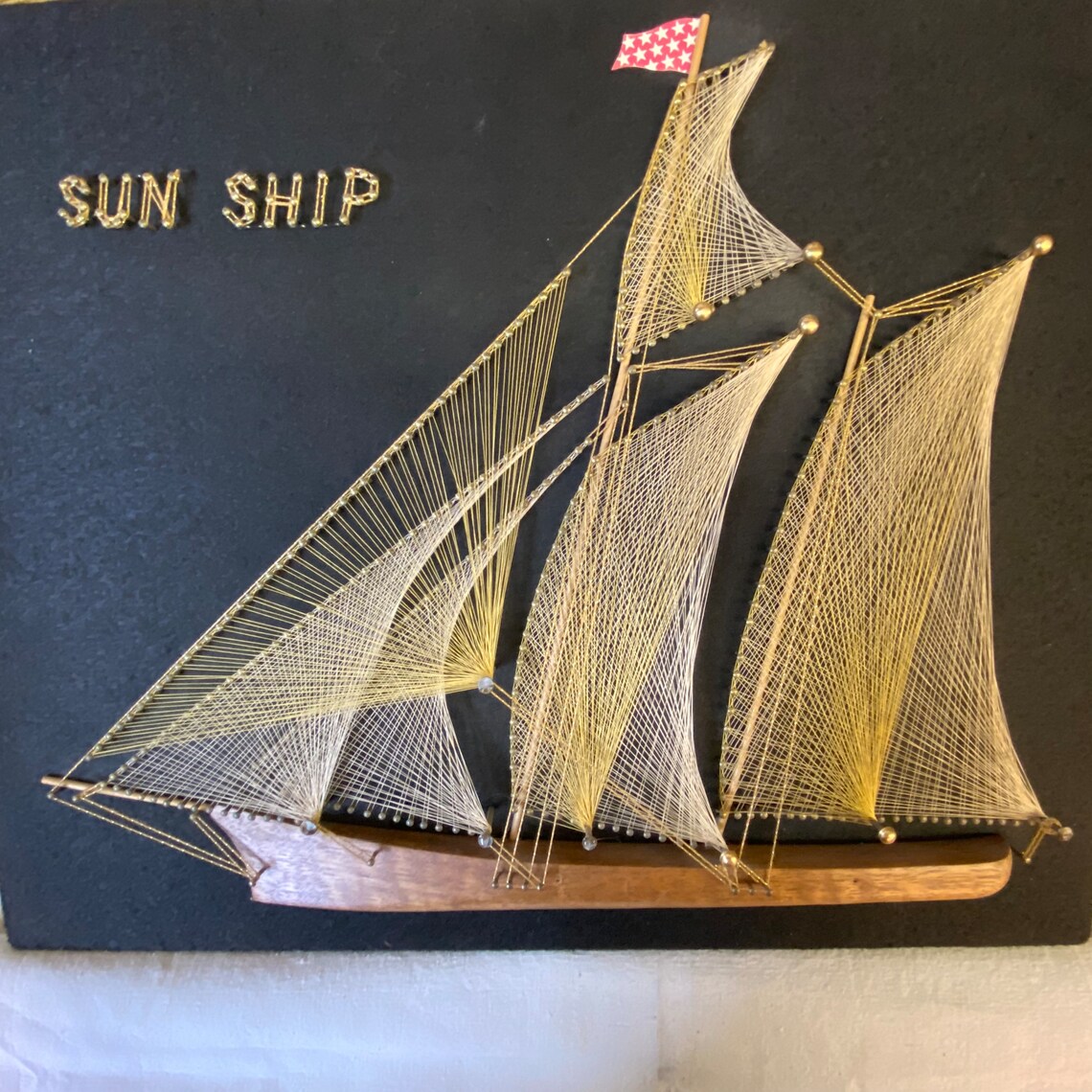 Vintage MCM String Art Sun Ship Schooner Sailboat - Etsy