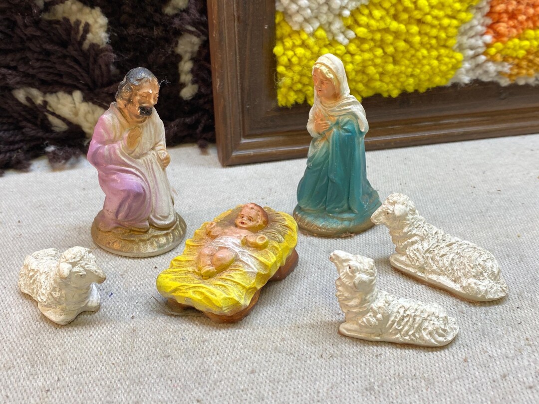 6 Piece Vintage Nativity Chalkware Set Mary Joseph Jesus Sheep - Etsy