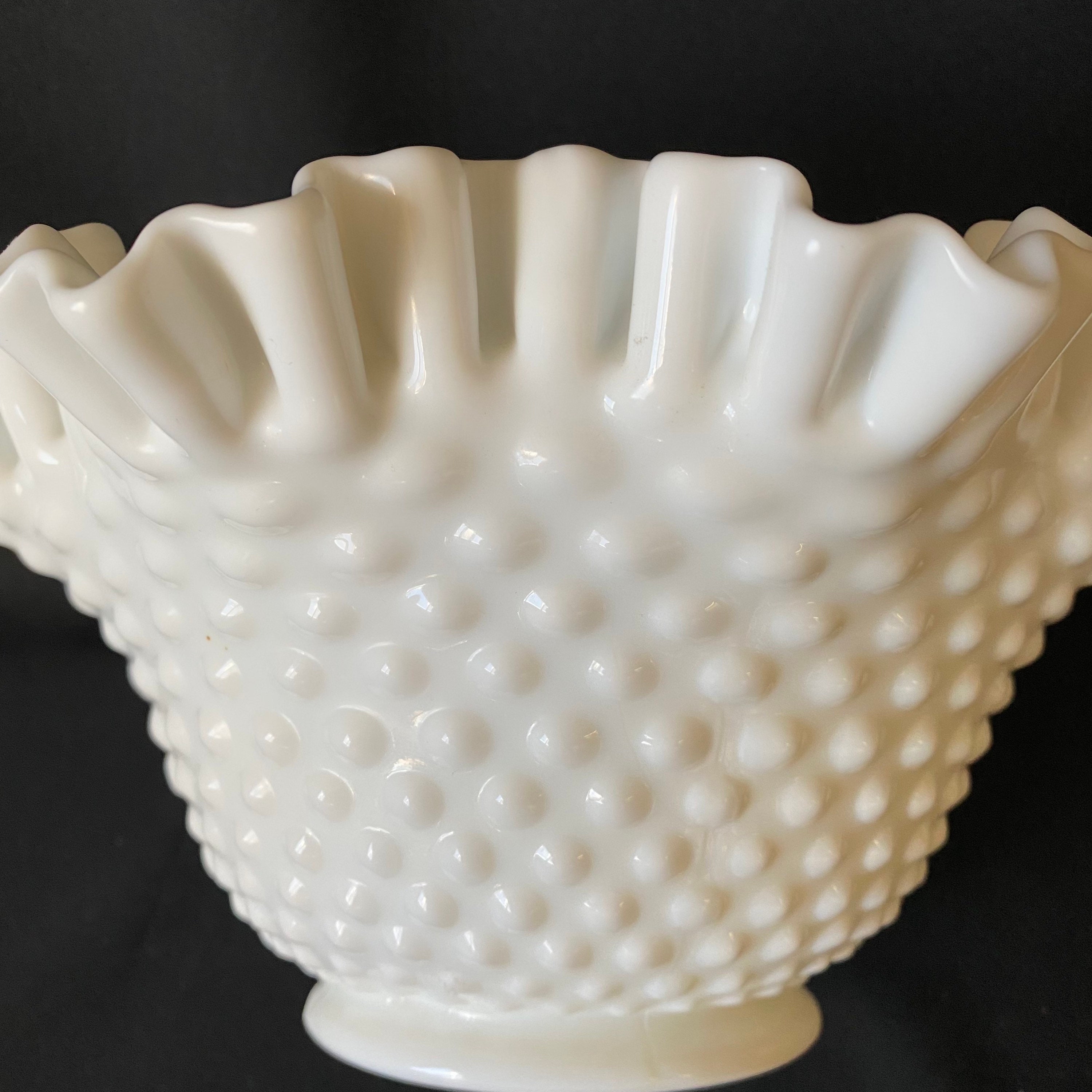Vintage Fenton White Hobnail Ruffled Scalloped Edge Glass Bowl - Etsy