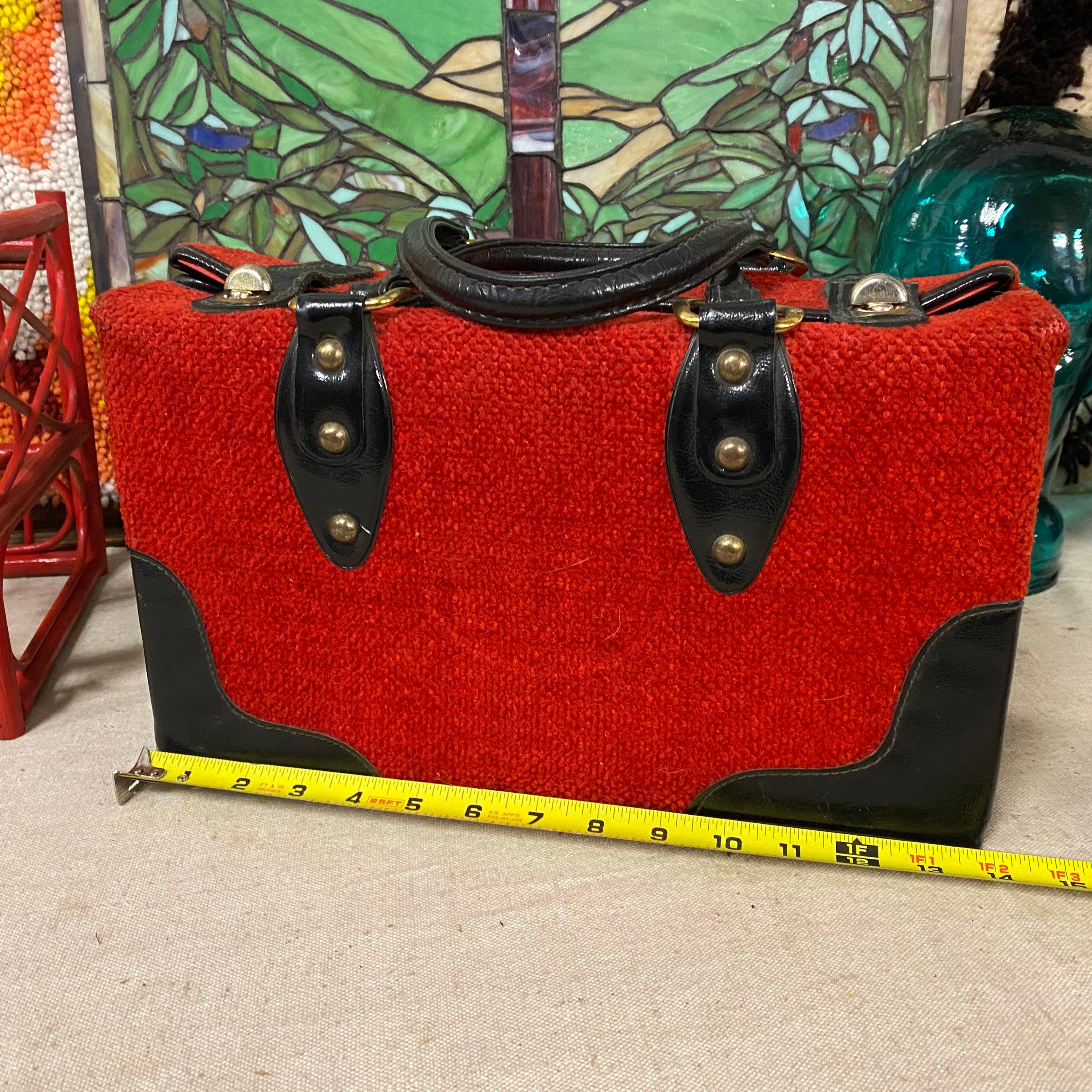 Vintage Top Handle Rectangular Black & Red Handbag - Etsy