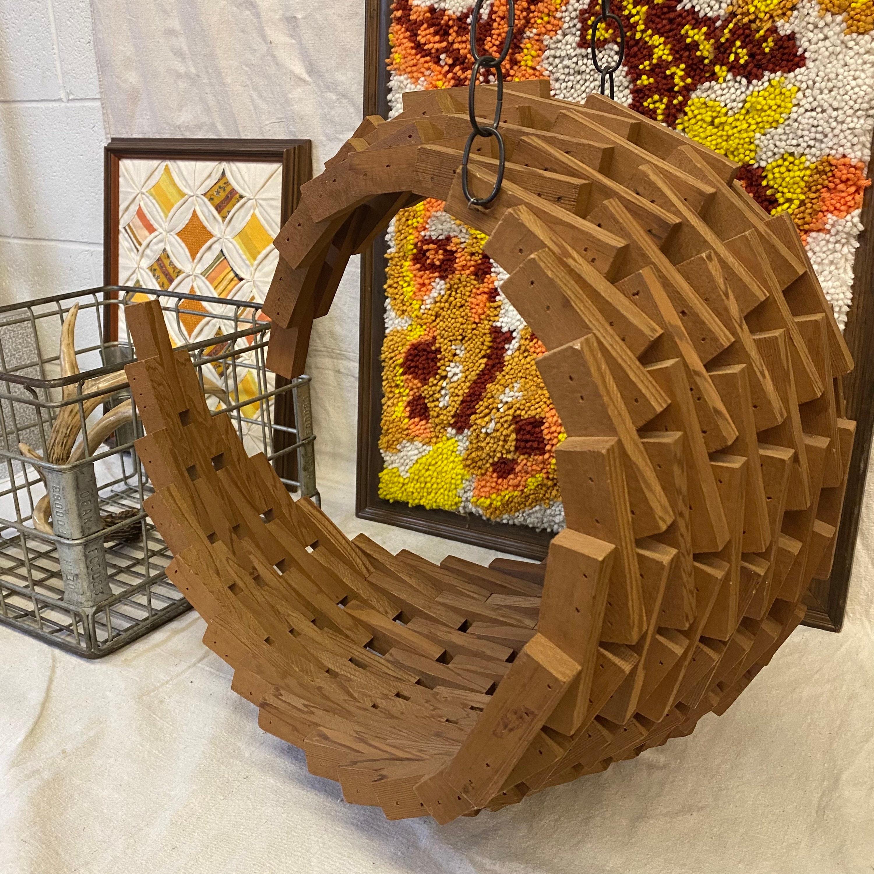Vintage Wooden Slat Brutalist Style Geometric Hanging Basket - Etsy