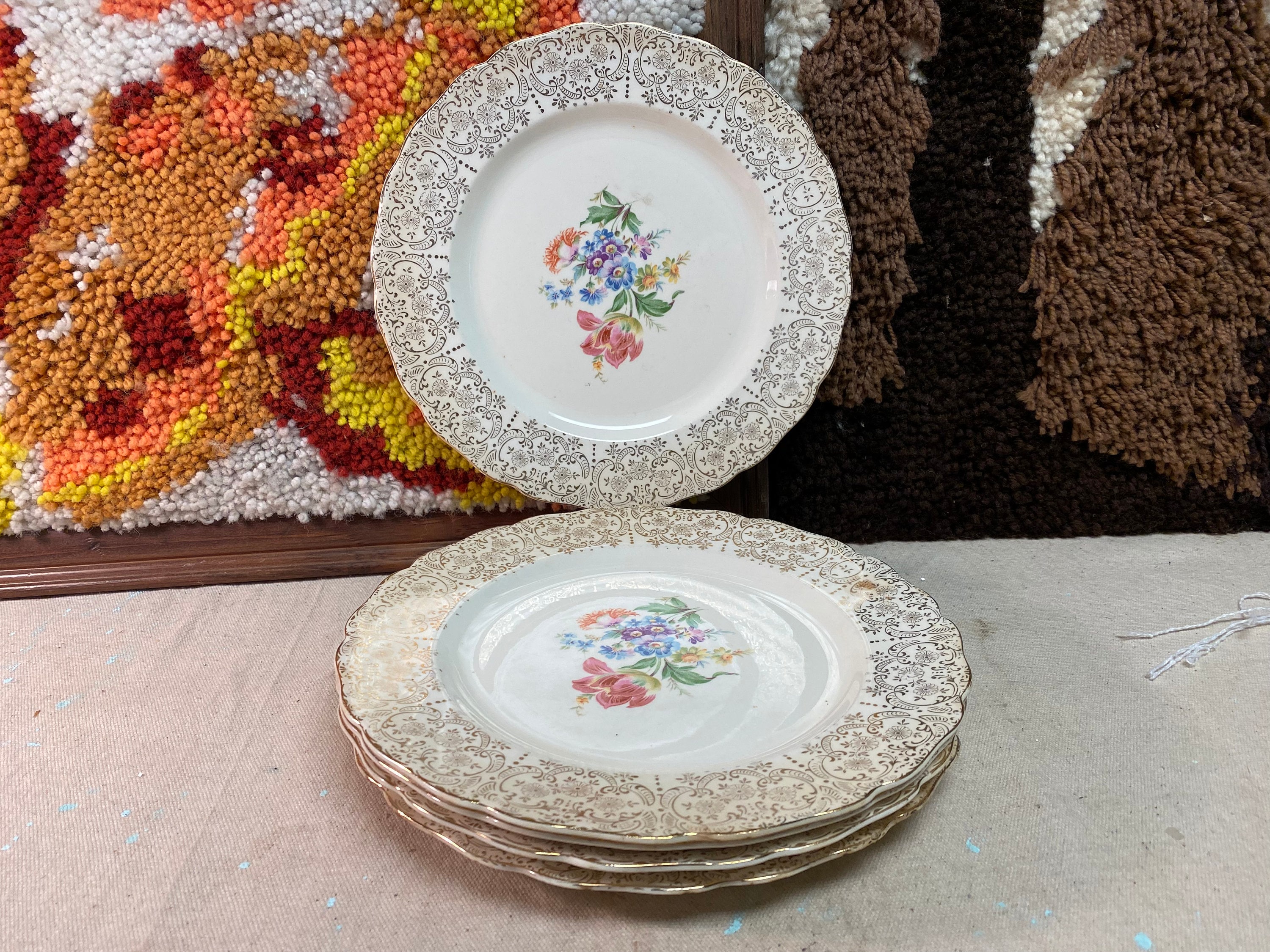5 Vintage Keystone Canonsburg Pottery “spring Glory” 10” Dinner Plates ...