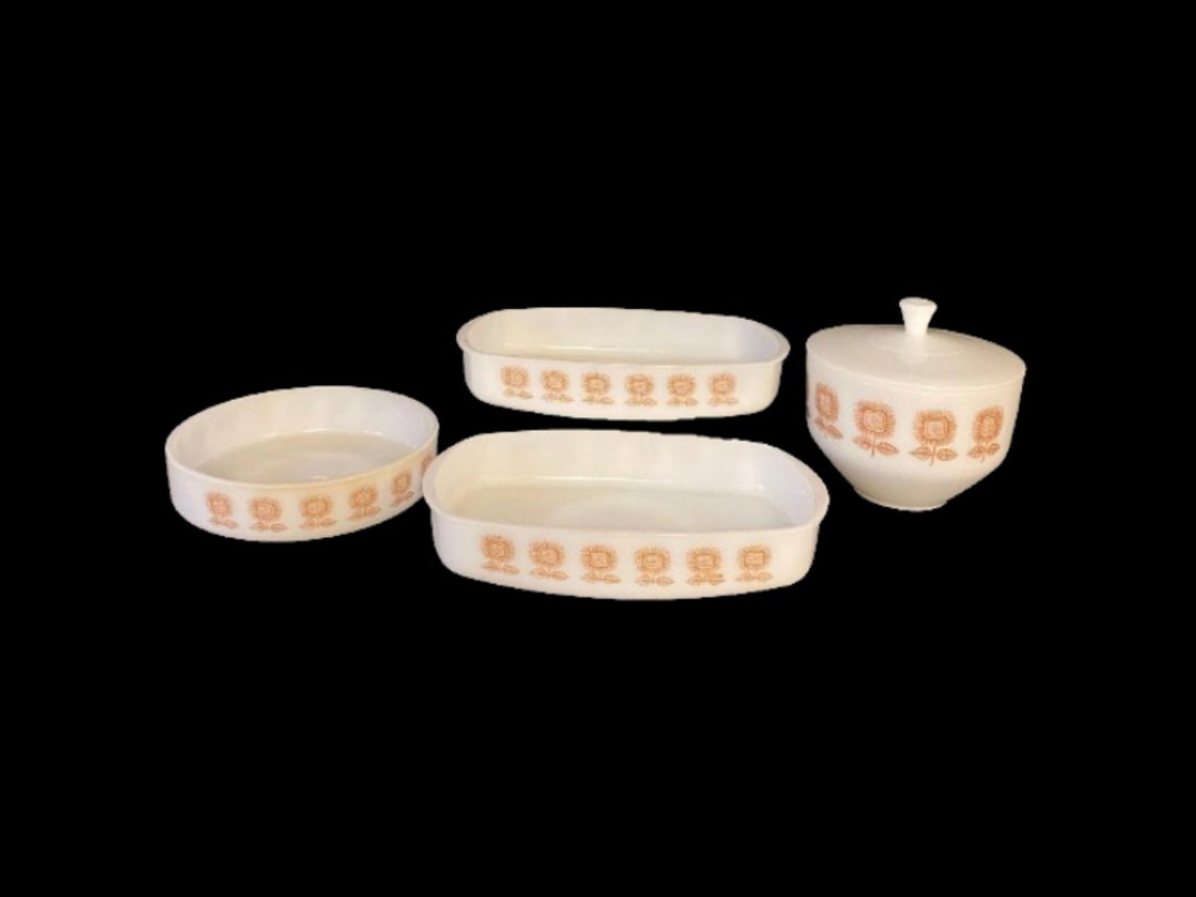 Vintage Federal Glass 5 Piece Sunflower Pattern Heat Resistant ...