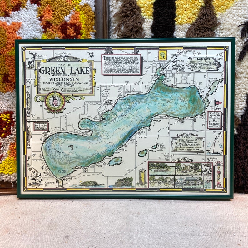 Vintage Framed Map of Green Lake, WI - Etsy