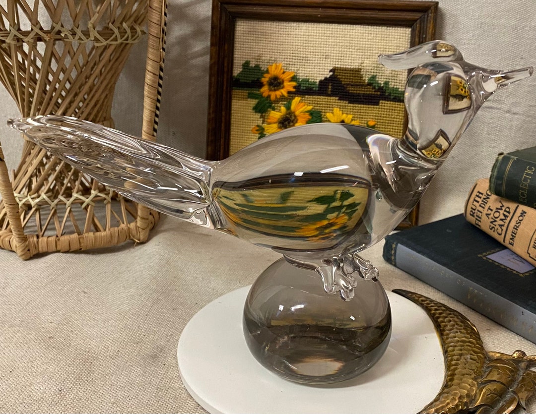 Vintage Tiffin Art Glass Crystal Pheasant Bird Statue With - Etsy