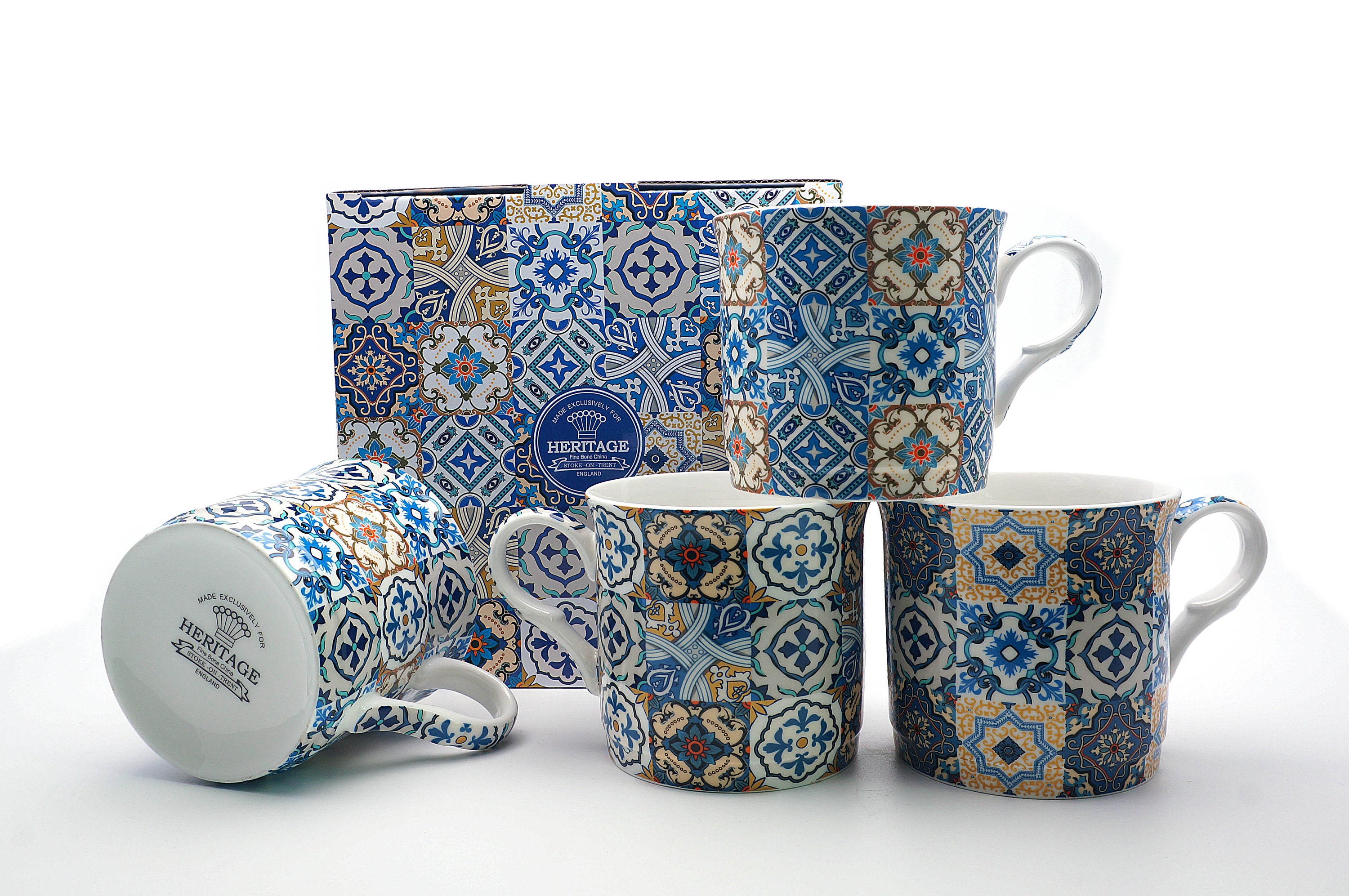Blue Azulejo Set / 4 Fine Bone China Mugs - Etsy UK